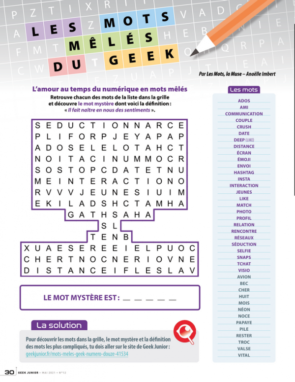 Les mots mêlés du geek #5 : solutions du magazine Geek Junior n°12 ...